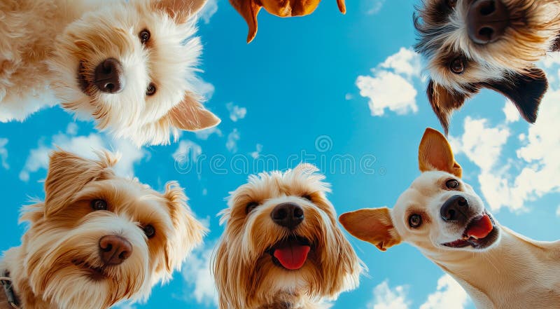 A Group of Dogs Looking Up at the Sky Stock Image - Image of wide, eyes ...