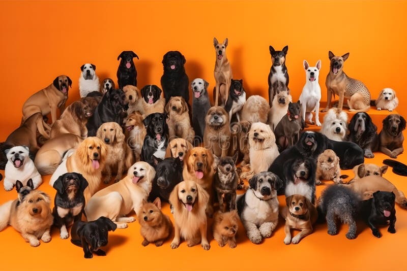 A Group of Dogs on an Orange Background. Neural Network AI Generated ...