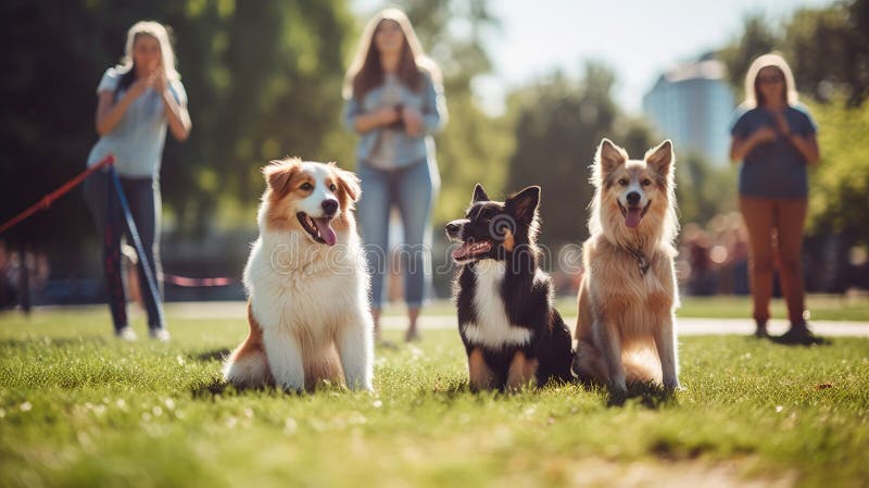 Group of Dogs with Owners at Obedience Class Stock Illustration ...