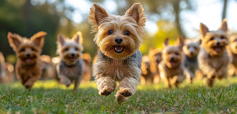 A Group of Dogs are Running in a Field Stock Photo - Image of mammal ...