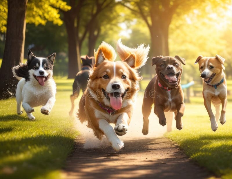Group of Dogs Running in the Park Having Fun.generative AI Stock ...