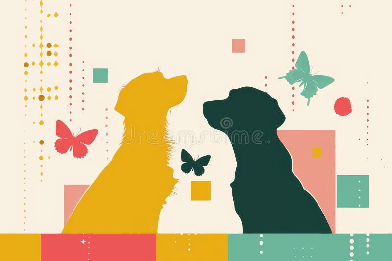 A Group of Dogs are Sitting in a Field with Butterflies Flying Around ...