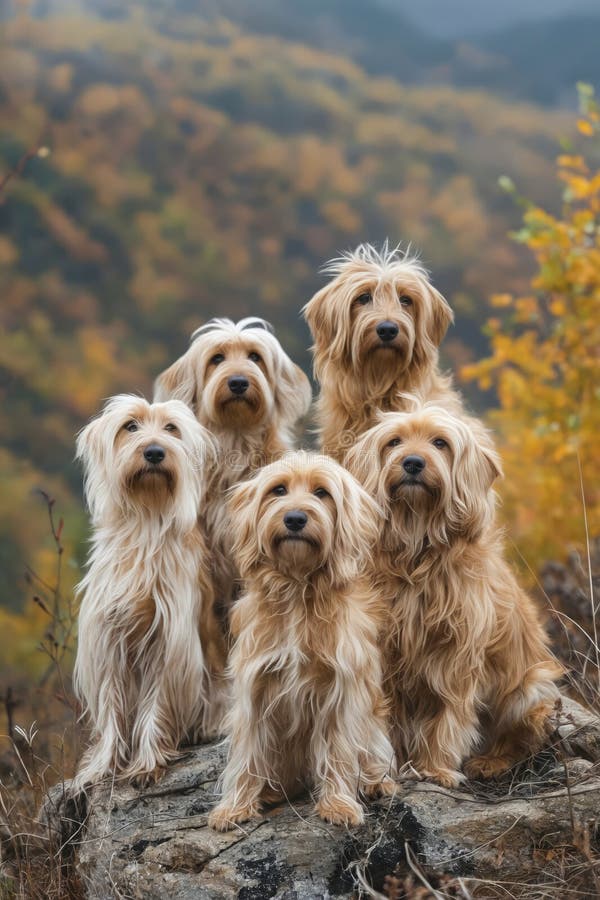 A Group of Dogs Sitting on a Rock in the Fall. Generative AI Stock ...