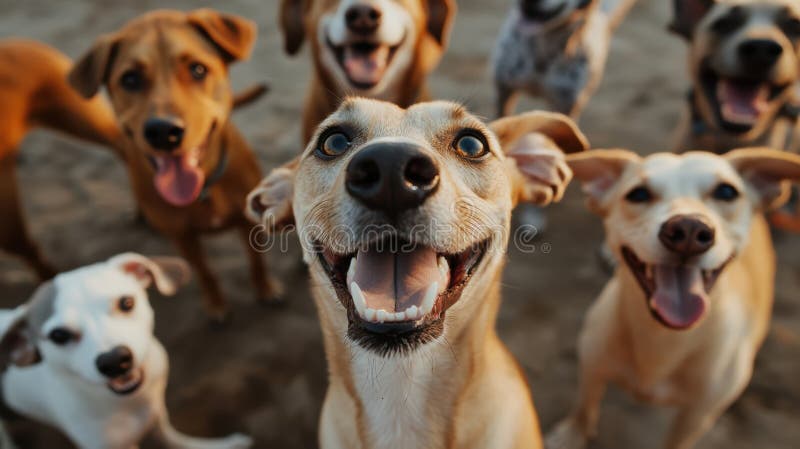 A Group of Dogs Standing Next To Each Other Stock Illustration ...
