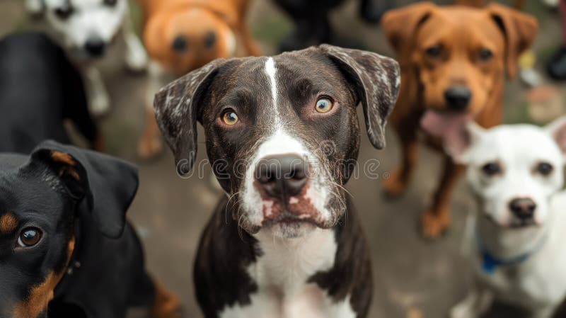 A Group of Dogs Standing Next To Each Other Stock Illustration ...