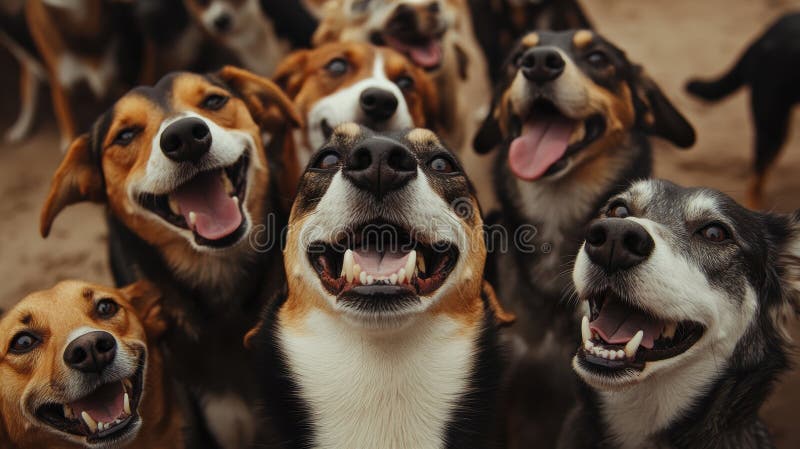 A Group of Dogs Standing Next To Each Other Stock Illustration ...