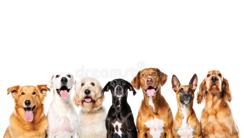 Group of Dogs are Standing in a Row, with One of Them Being a Pug Stock ...