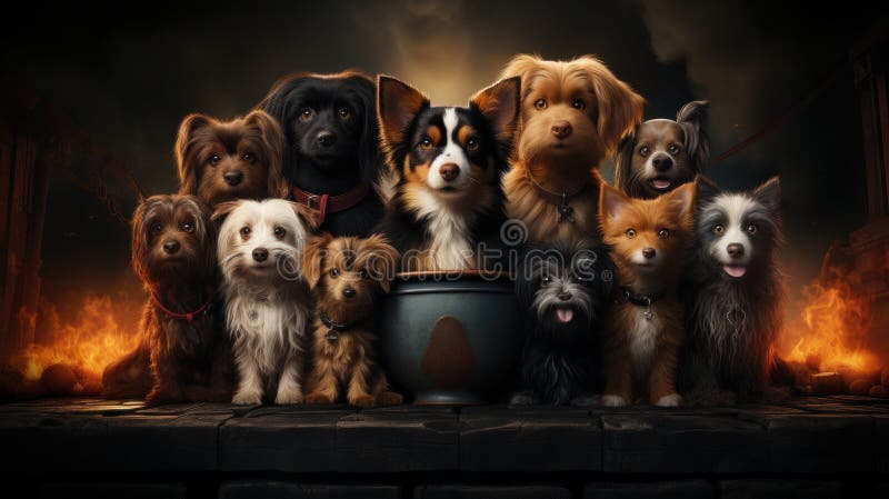 Group of dogs in studio stock illustration. Illustration of domestic ...