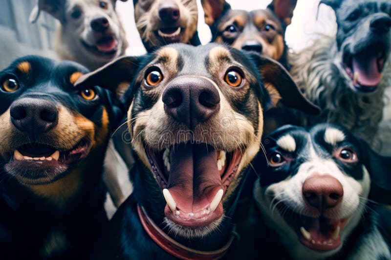 Group of Dogs with Their Mouths Open and Their Heads Turned. Generative ...