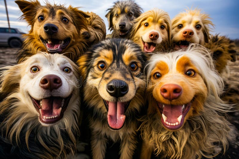 Group of Dogs with Their Mouths Open and Their Heads Turned. Generative ...