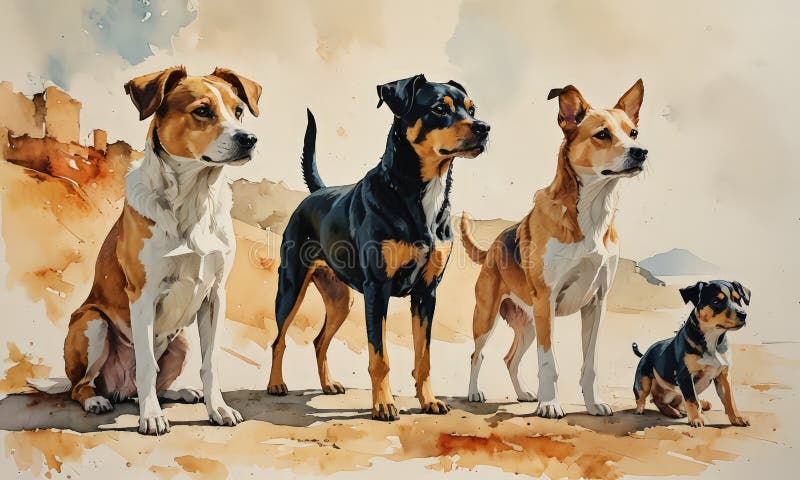 Group of Dogs, Each One Looking in Their Own Direction, Creating an Eye ...