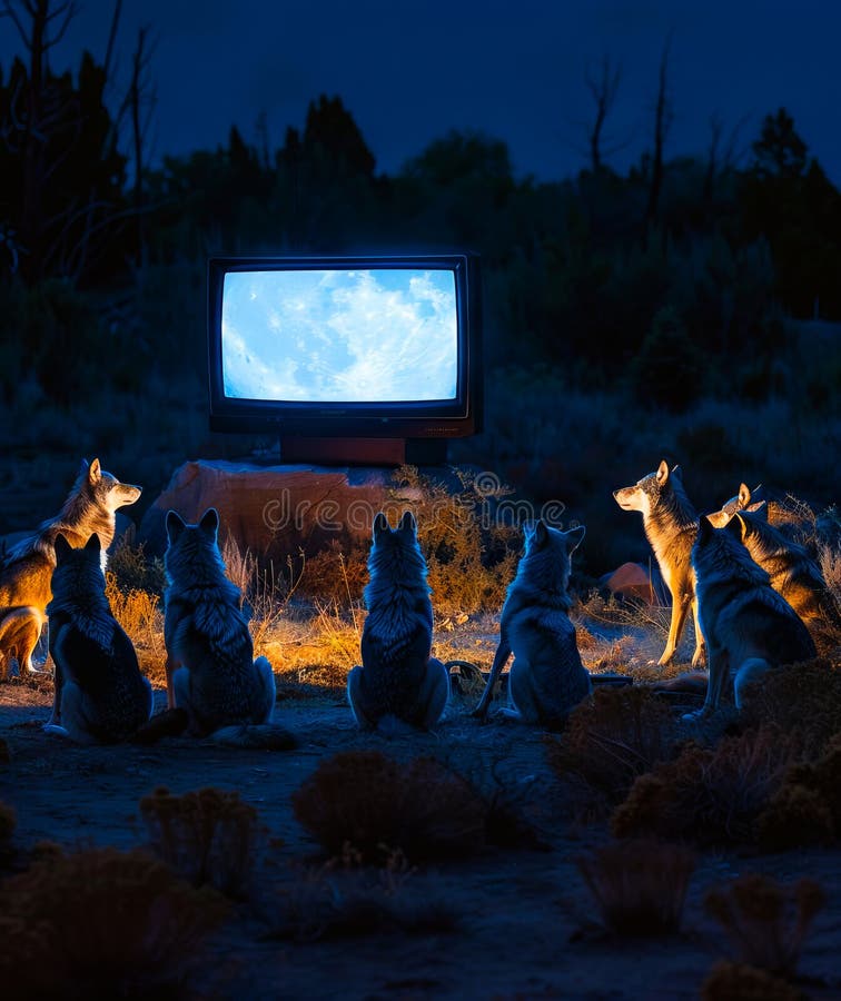 A Group of Dogs Watching a Television Screen Stock Photo - Image of ...