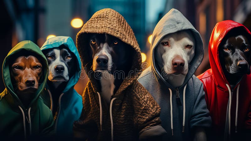 Group of Dogs Wearing of Colored Coats and Hoods Stock Illustration ...