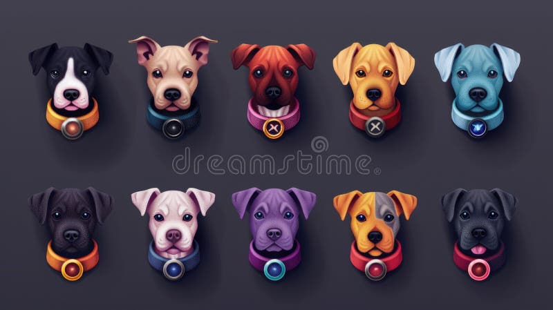 A Group of Dogs Wearing Unique Colored Collars, Great for Pet-related ...