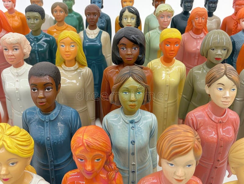 A Group of Dolls of Various Colors and Sizes are Lined Up in a Row ...