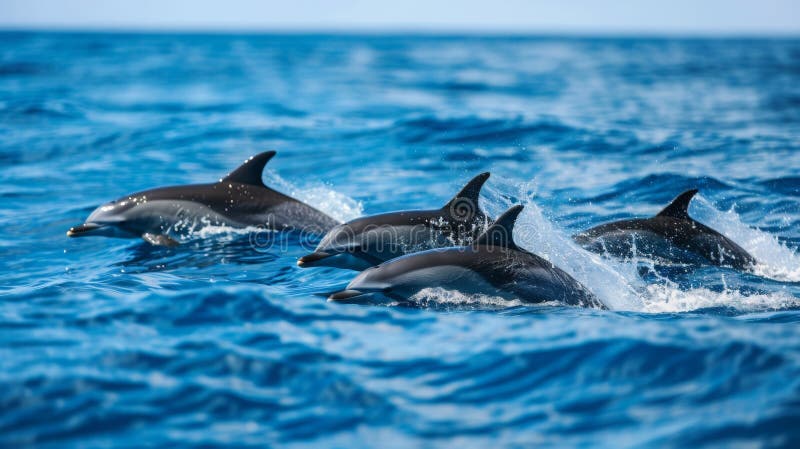 A Group of Dolphins Surf through Ocean Waves, Showcasing Their Speed ...