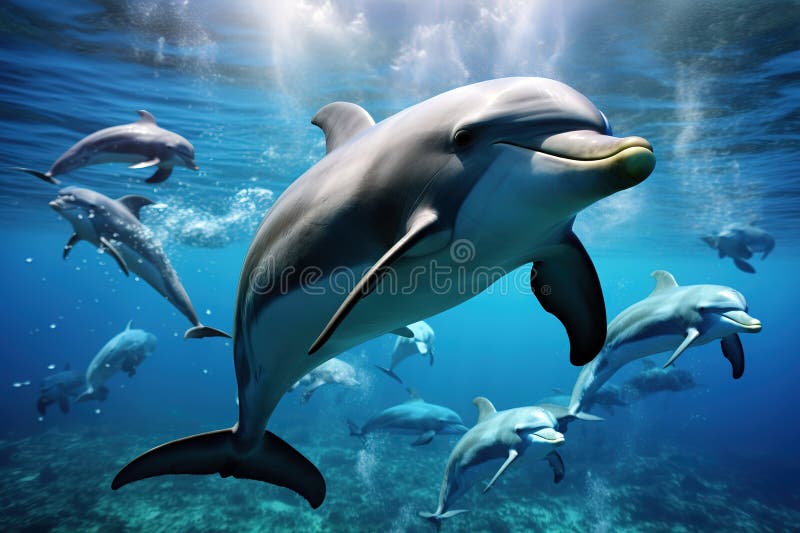 Group of Dolphins Under the Sea., Undersea Animals Stock Illustration ...
