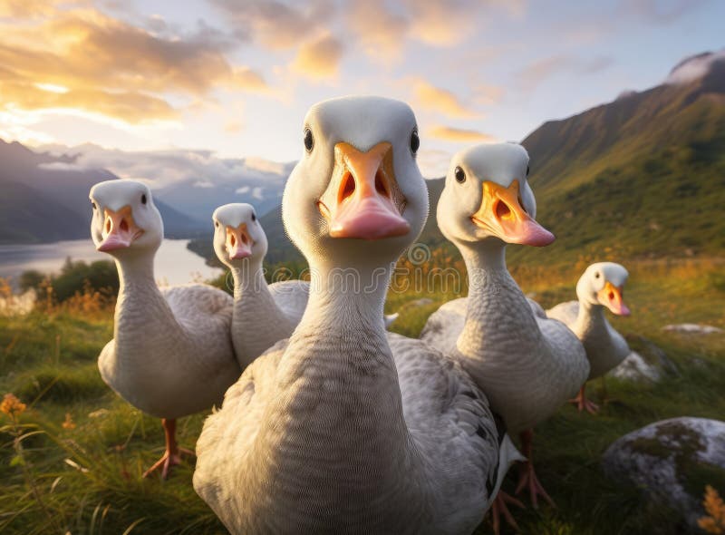 A group of domestic geese stock photo. Image of bird - 289731676