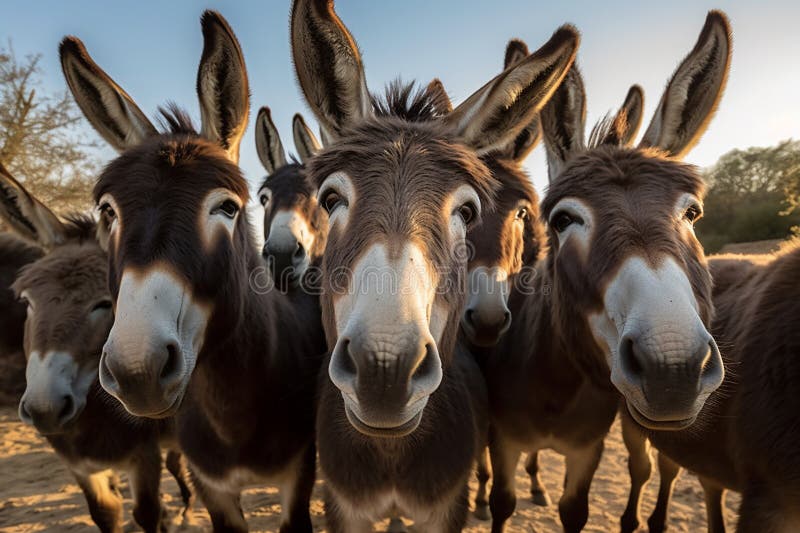 Group of Donkeys Close-up Selfie Generative Ai Stock Illustration ...