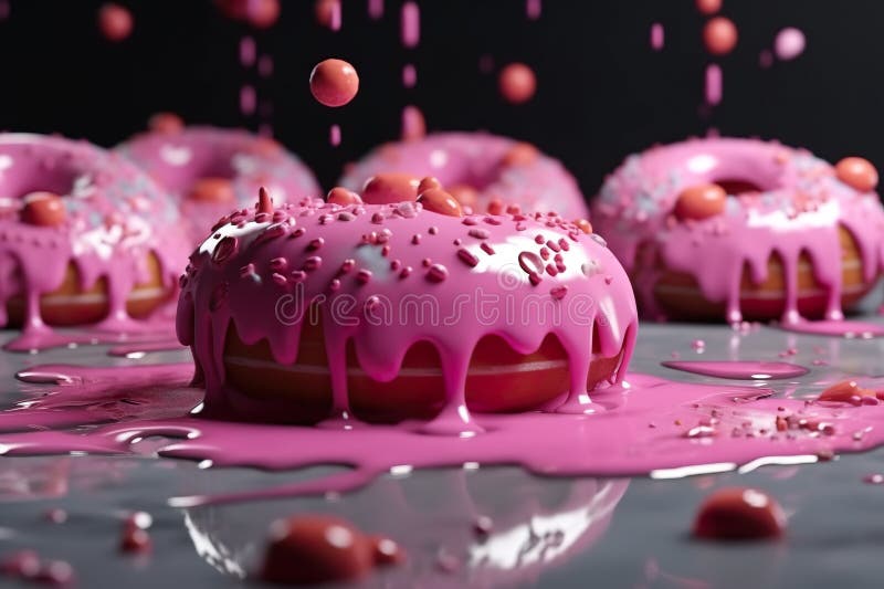 A Group of Donuts Covered in Pink Icing and Sprinkles. Generative AI ...
