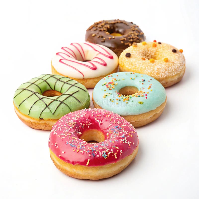 Group of 6 Donuts Pastel Pink Blue Baked Pastry Sweet Sugar Icing Glaze ...
