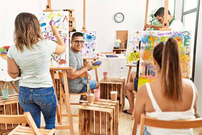 Group of Draw Students Drawing at Art Studio Stock Image - Image of ...