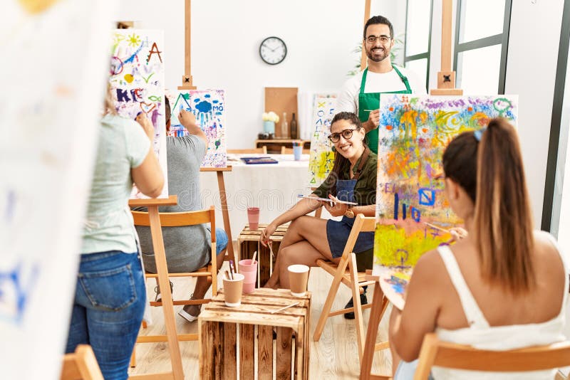 Group of Draw Students Drawing at Art Studio Stock Image - Image of ...