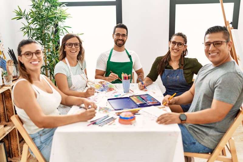 Group of Draw Students Sitting on the Table Drawing at Art Studio Stock ...