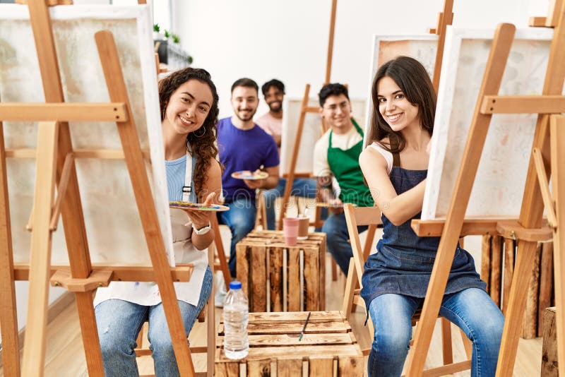 Group of Draw Students Smiling Happy Drawing at Art Studio Stock Photo ...