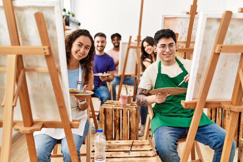 Group of Draw Students Smiling Happy Drawing at Art Studio Stock Image ...