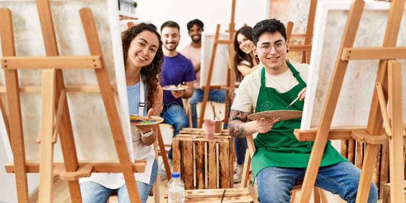 Group of Draw Students Smiling Happy Drawing at Art Studio Stock Image ...