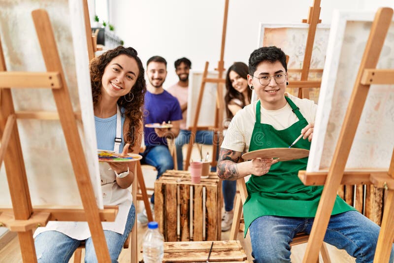Group of Draw Students Smiling Happy Drawing at Art Studio Stock Image ...