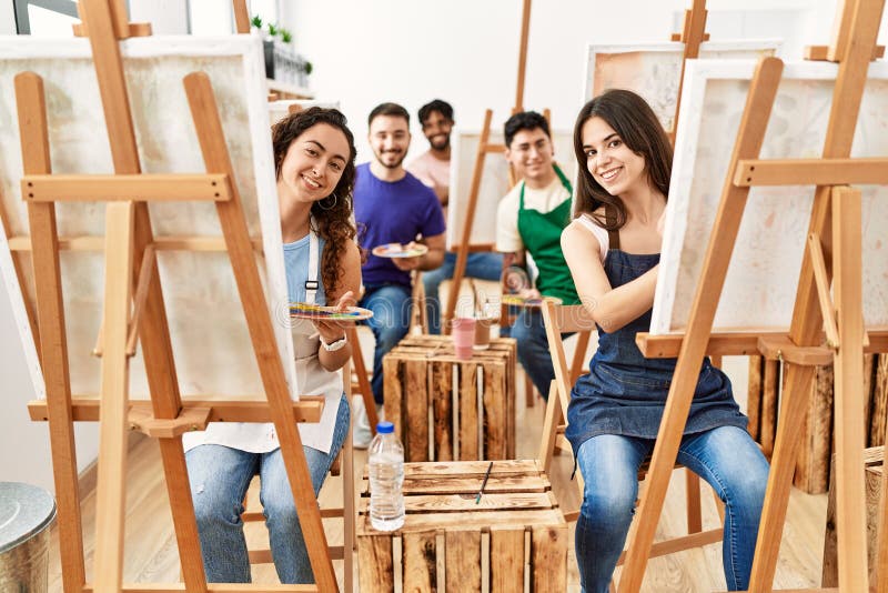 Group of Draw Students Smiling Happy Drawing at Art Studio Stock Image ...