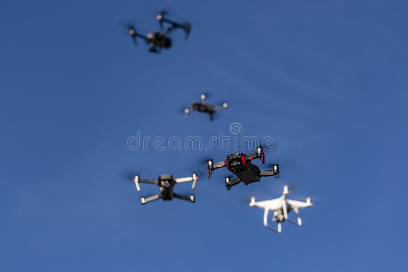 Group of Drones Approaching the Airport Control Tower Stock Image ...