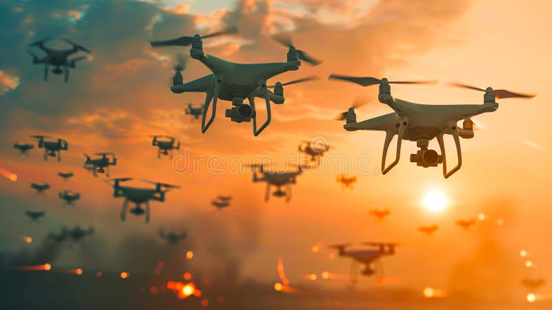 A Group of Drones Flying in the Sky Stock Image - Image of flight ...