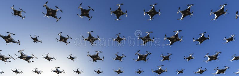 Group of drones in the sky stock illustration. Illustration of robot ...