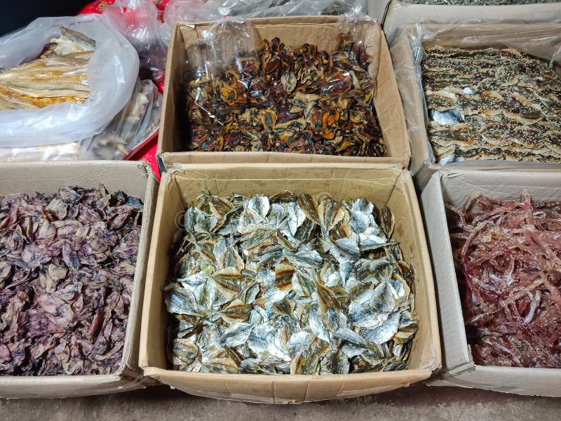 Group of Dry Fish in Box for Sale in Thailand Stock Photo - Image of ...