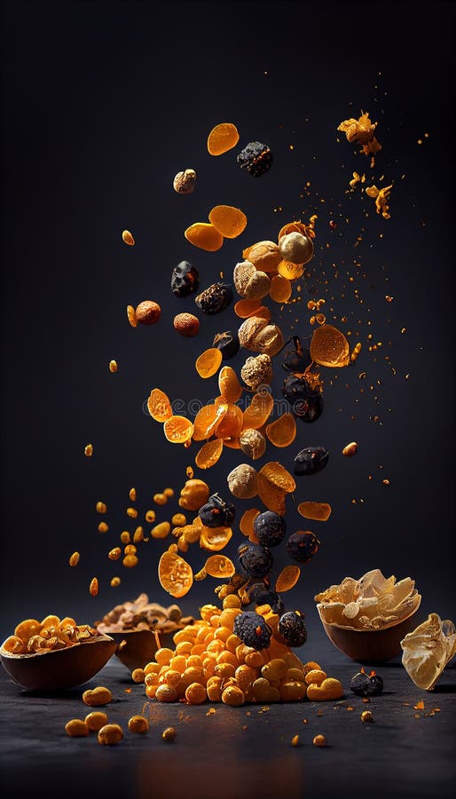Group of Dry Golden Berries Fruit Creatively Falling-Dripping Flying or ...