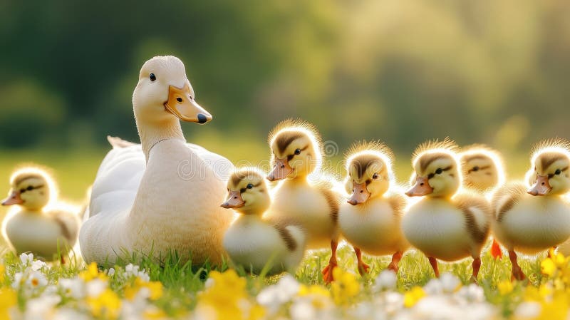 A Group of Ducks are Standing in a Field with Flowers, AI Stock Image ...
