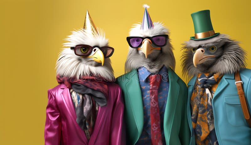 Group of Eagle Bird in Funky Wacky Wild Mismatch Colourful Outfits on ...