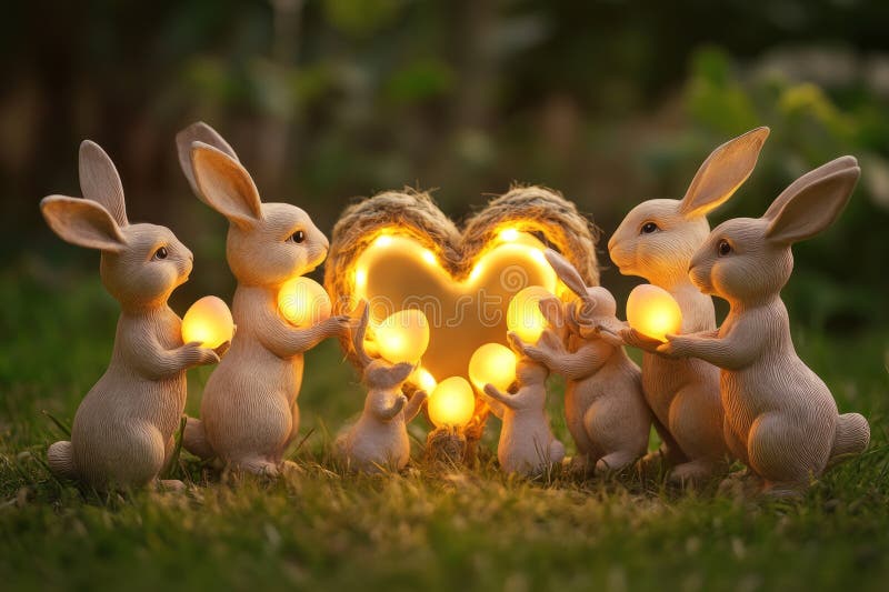 A Group of Easter Bunnies Forming a Heart Shape while Holding Tiny ...