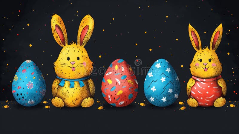 A Group of Easter Bunnies are Sitting Next To Decorated Eggs, AI Stock ...