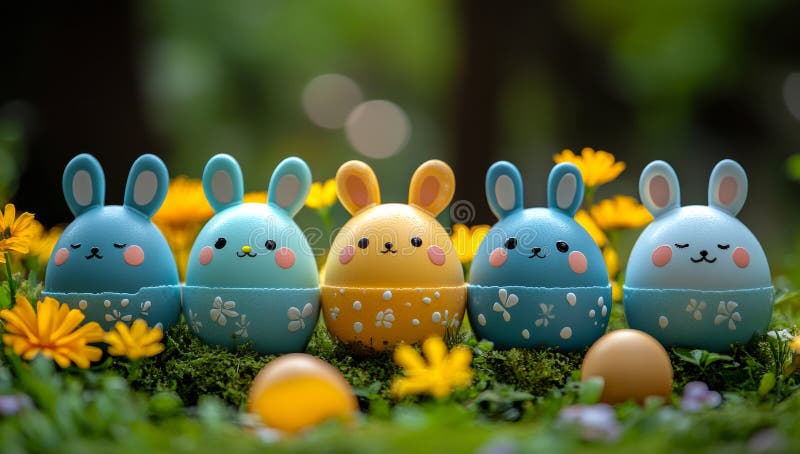 A Group of Easter Bunny Eggs are Sitting on a Grassy Field Stock Image ...