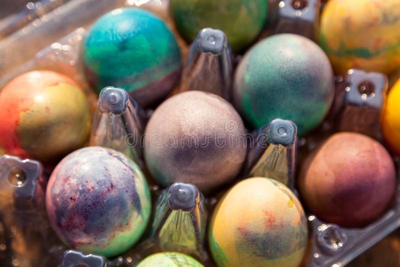 Group of Easter Colored Eggs in Plastic Container Stock Photo - Image ...