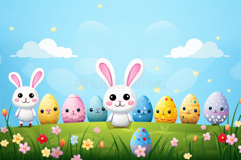 A Group of Easter Eggs and Bunnies Wait for the Easter Moment To Begin ...