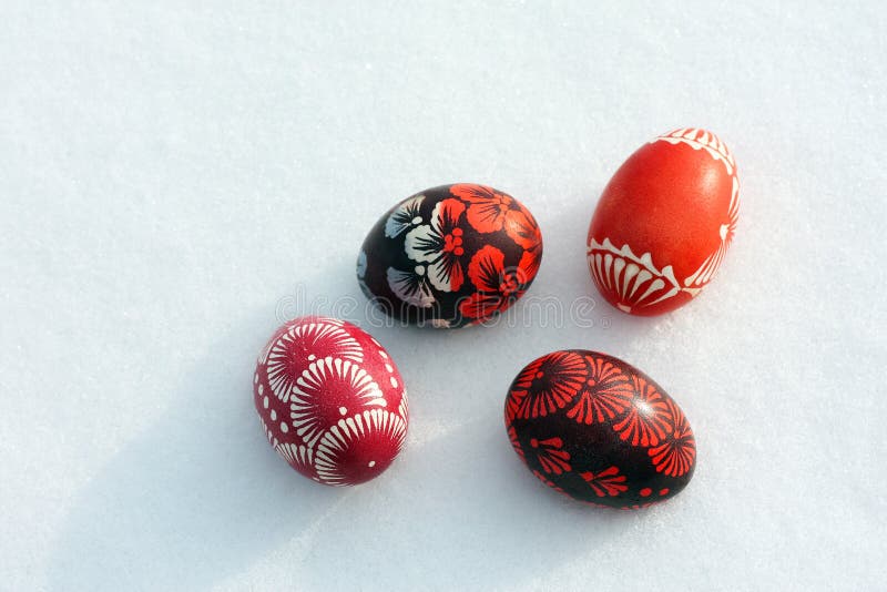 Group of Easter Eggs on Snow Stock Photo - Image of easter, ornament ...