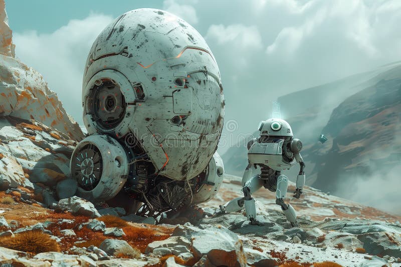 A Group of Easter-themed Robots Adorating a Giant Robot Egg Generative ...