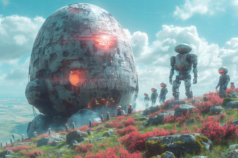 A Group of Easter-themed Robots Adorating a Giant Robot Egg Generative ...