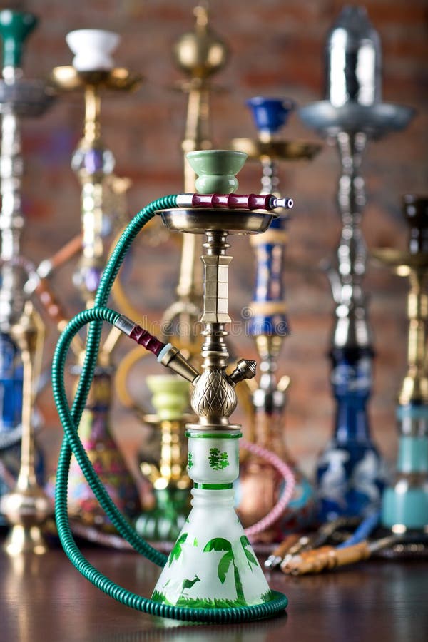 Group of Eastern Hookahs on Table Stock Image - Image of arabia ...