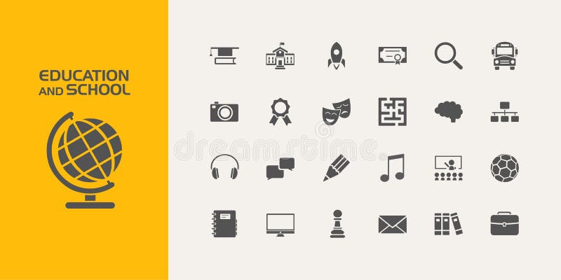 Group of Education and School Icons Stock Vector - Illustration of ...